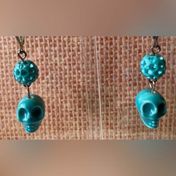 Jewelry | Ceramic Skull And Rhinestone Bead Earrings | Poshmark